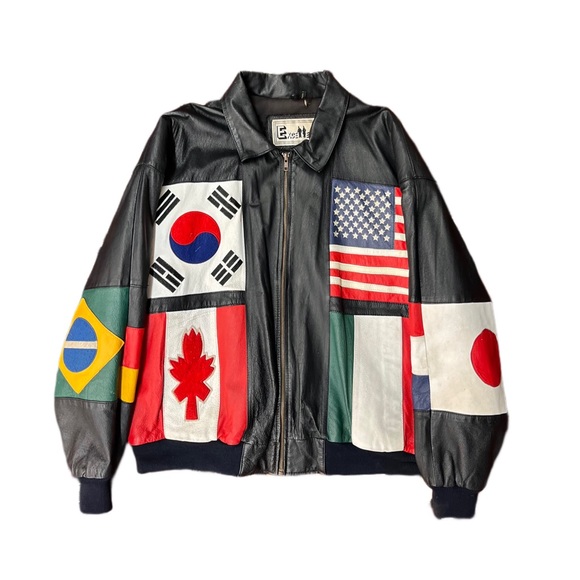 Vintage | Jackets & Coats | Vintage Jacket Leather World Flags Coat By ...